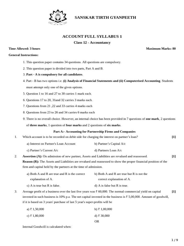 10 Full Syllabus Acounts Paper for Practice With Solution(1) | PDF ...