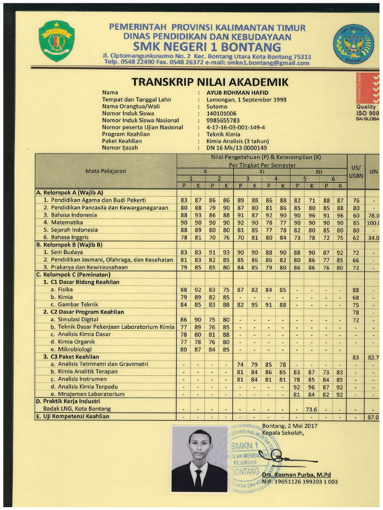 Transkrip Nilai SMK | PDF