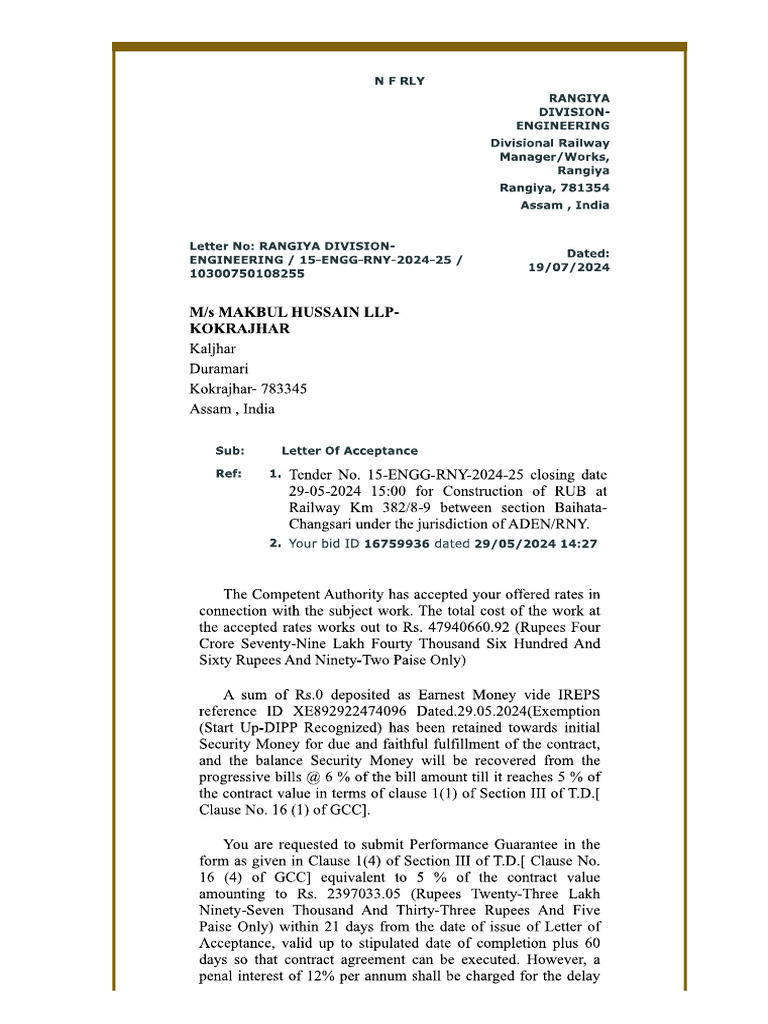 Rangiya Division Engineering 15 Engg Rny 2024 25 10300750108255 | PDF