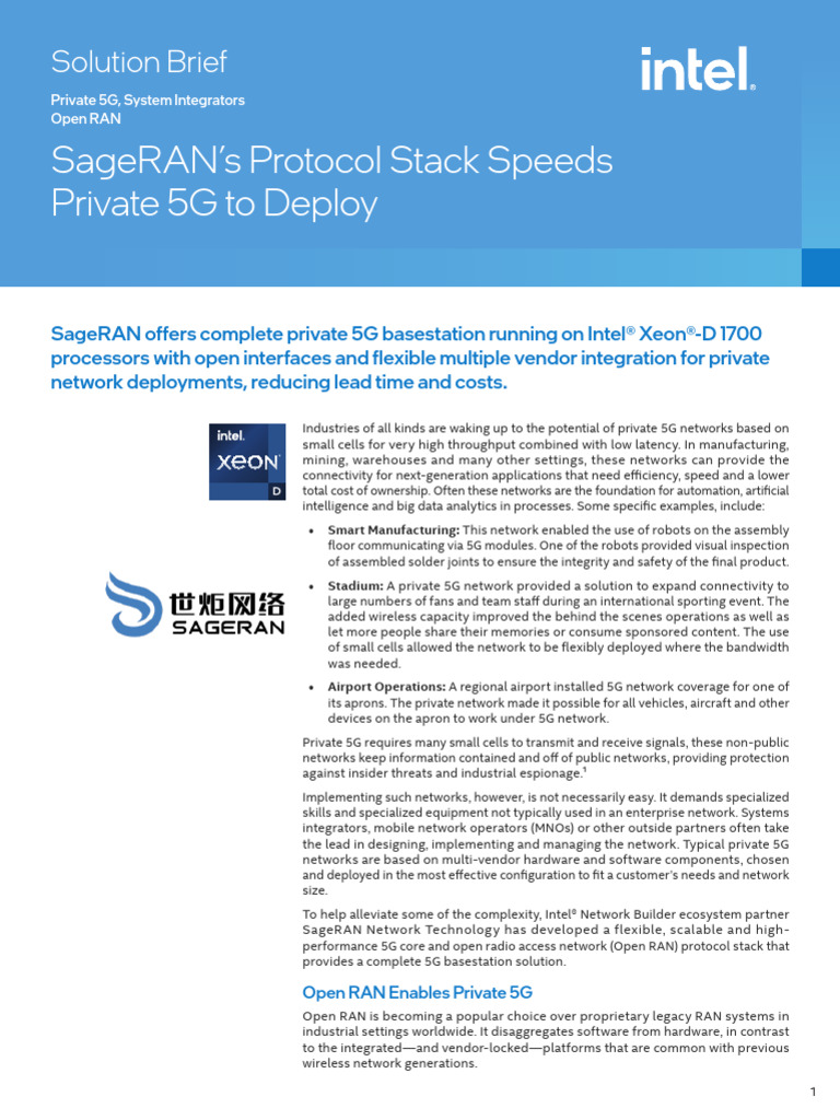 Sagerans 5g Ran Protocol Stack Speeds Private 5g to Production | PDF | Computer Network ...