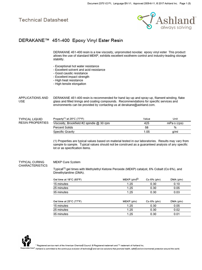 DERAKANE 451-400 2370 v2 EN-1 F1 | PDF | Epoxy | Materials