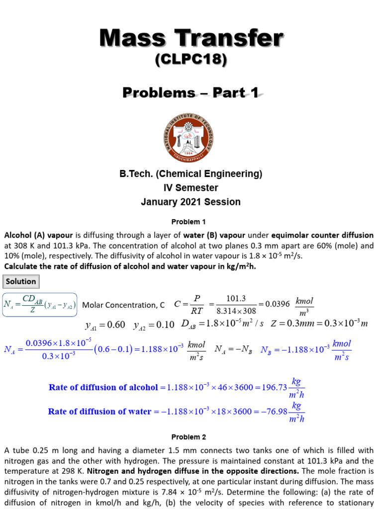 Chemical Engineering Diffusion Problems | PDF | Mole (Unit) | Diffusion