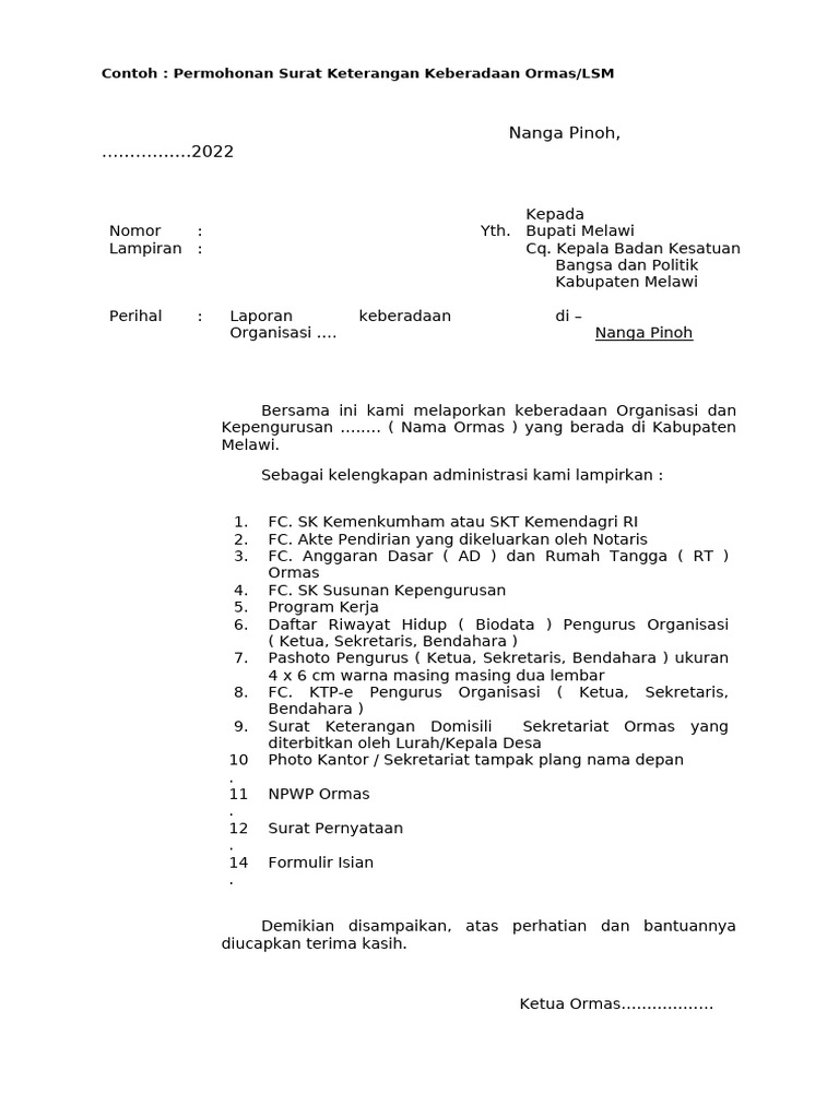 Form Data Isian Ormas - WN | PDF