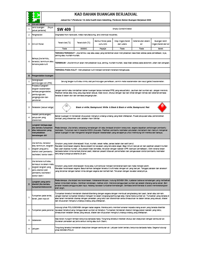 Waste Card SW409 | PDF