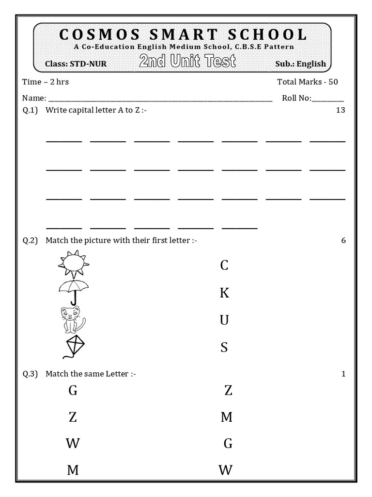 NURSERY ENGLISH PAPER | PDF