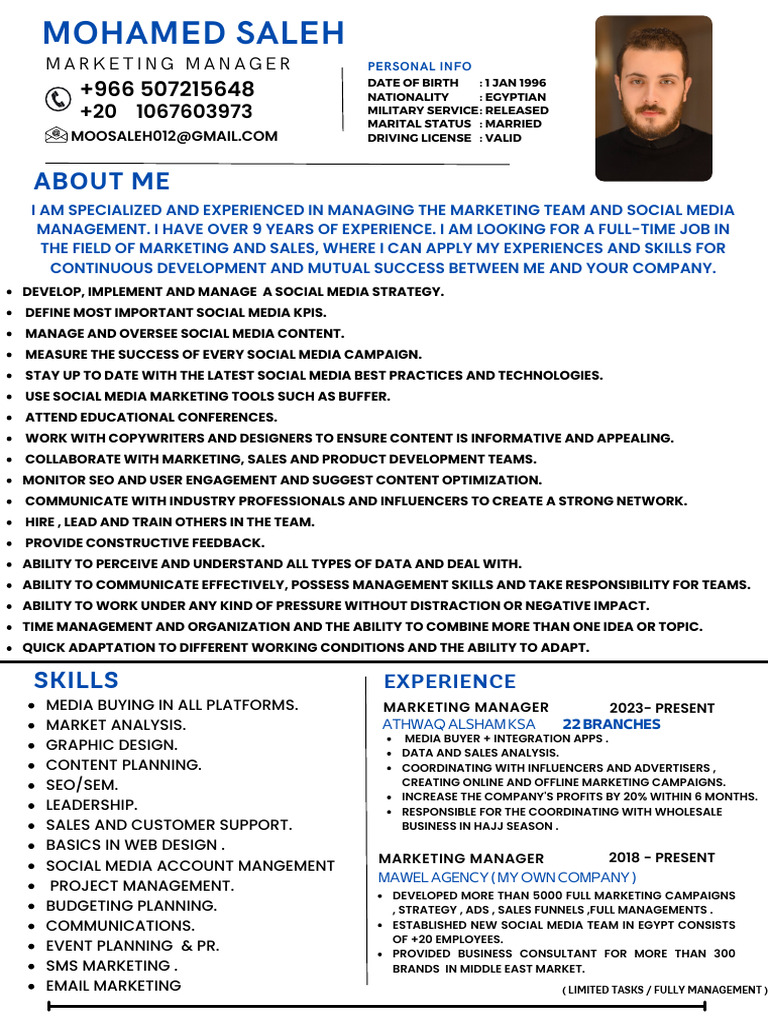 Mohamed Saleh Marketing Manager Cv | PDF