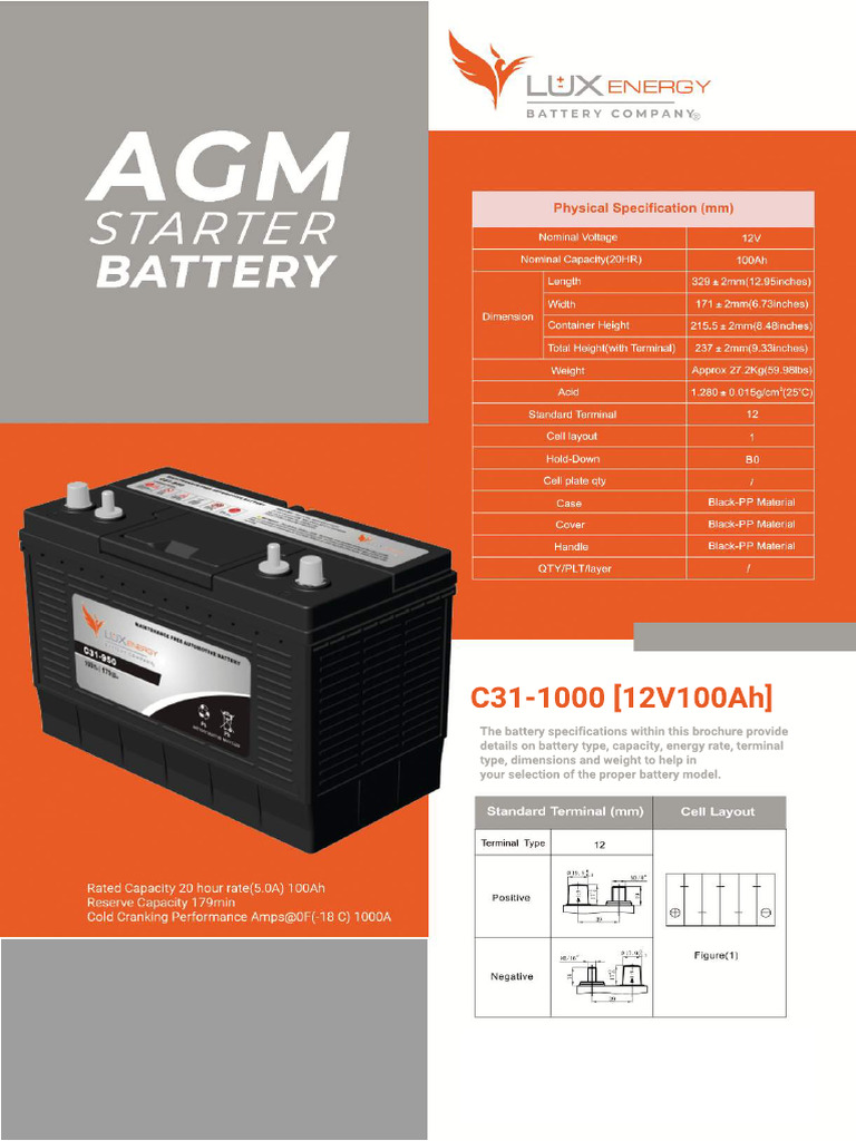 Lux Energy C31-950-1000 -12V100Ah-0870 | PDF
