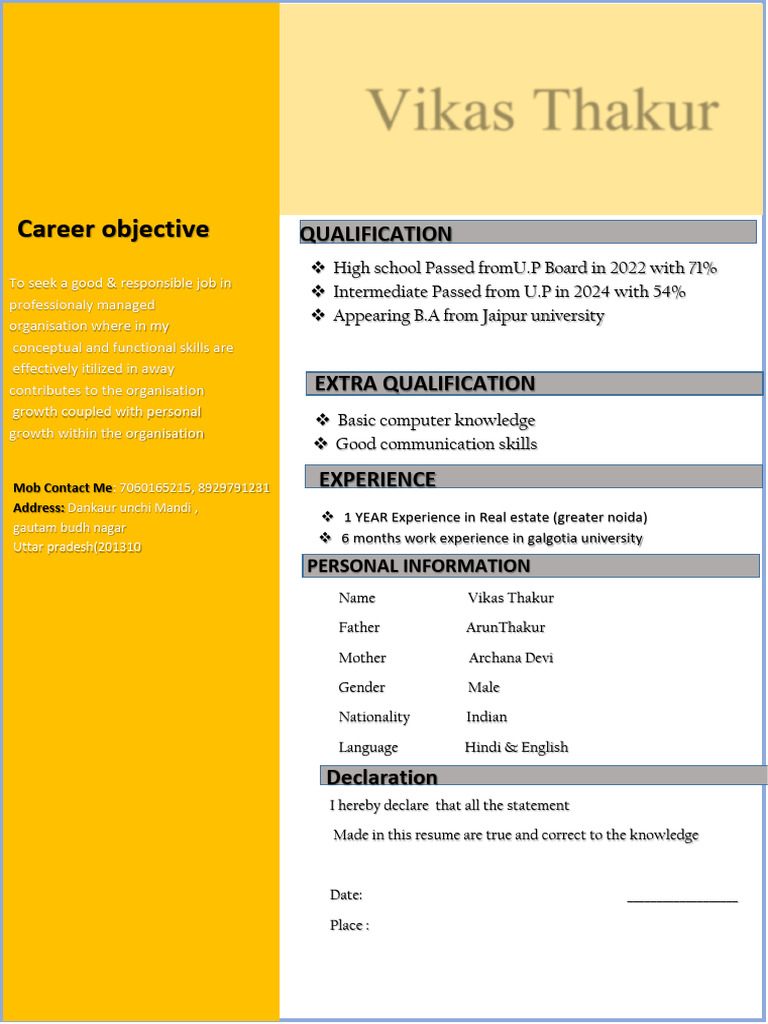 Vikas Thakur CV | PDF