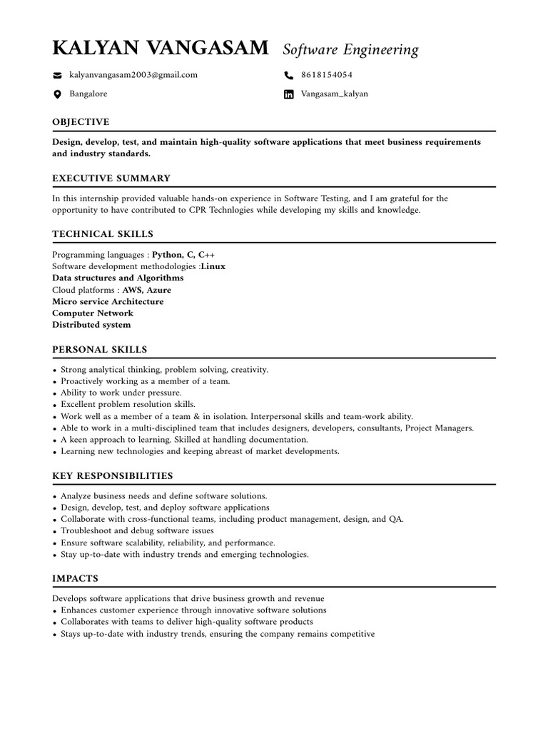 KALYAN-VANGASAM (Software Engineer) | PDF | Software | Software Engineering