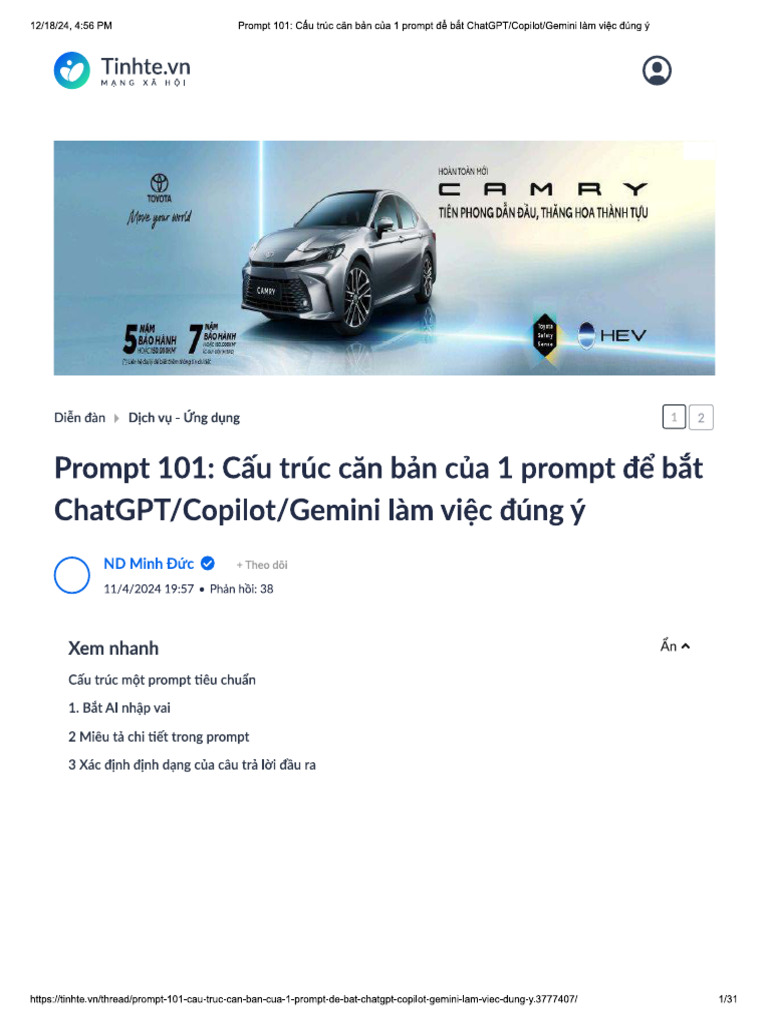 Prompt 101- Cấu trúc căn bản của 1 prompt để bắt ChatGPT-Copilot-Gemini ...