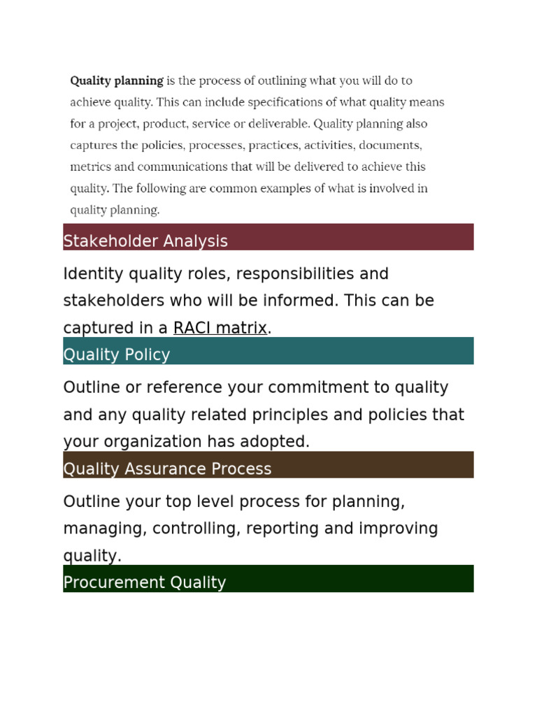 Quality Planning | PDF
