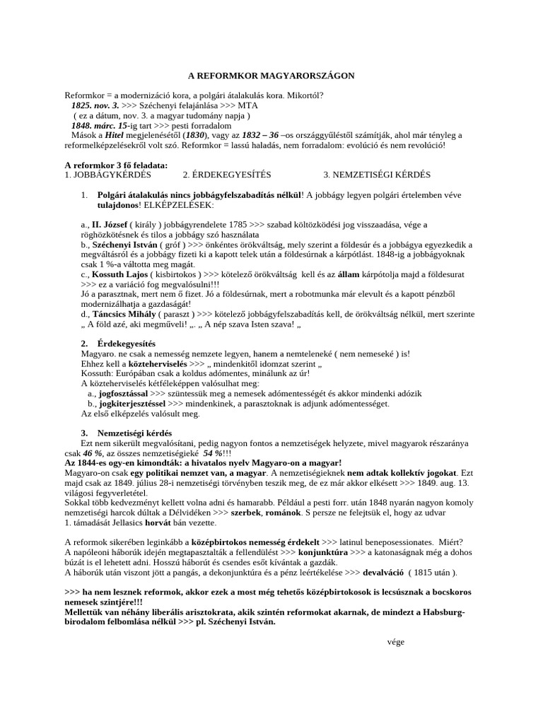 Reformkor Magyarországon | PDF