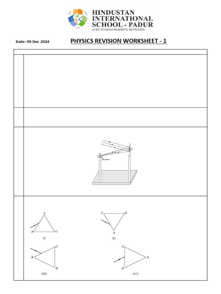 G10 Physics Revision Worksheet | PDF | Eye | Electrical Resistance And ...