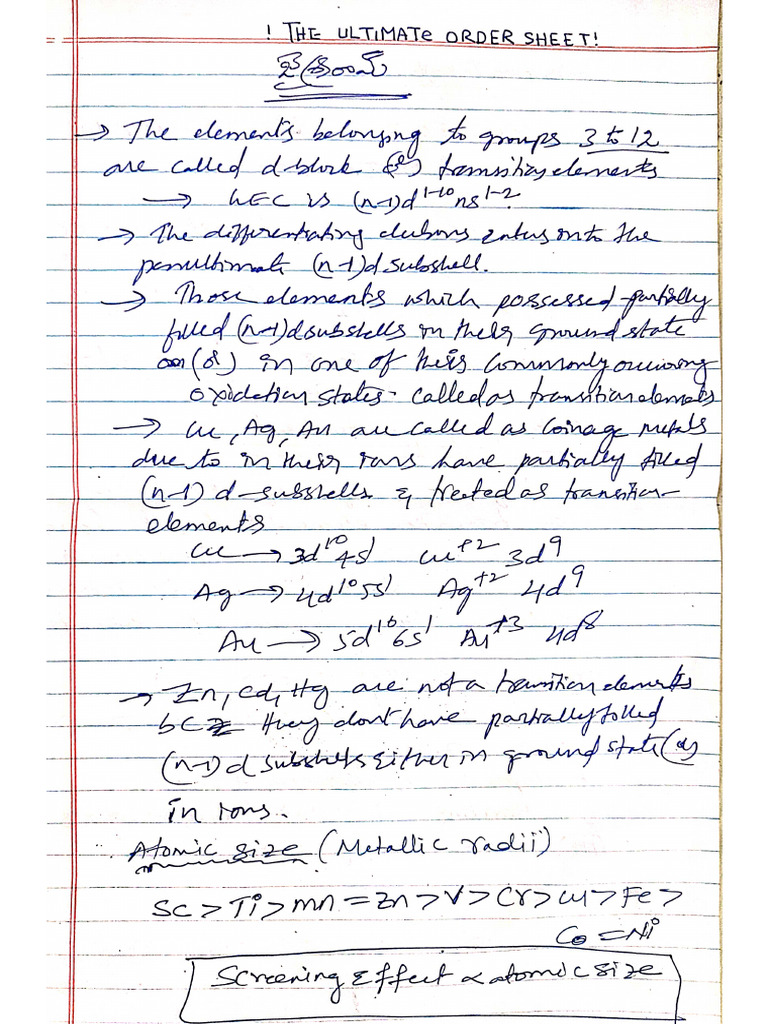 Chemistry D Block Elements Notes | PDF