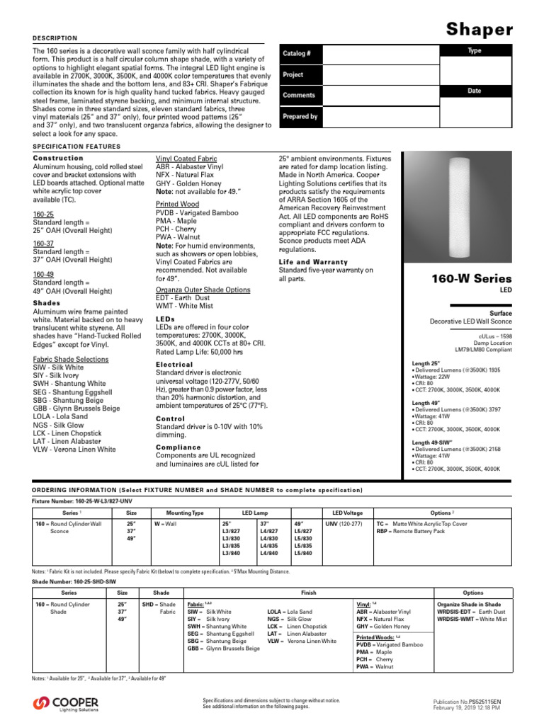 Shaper 160 Series Specification Sheet | PDF | Building Engineering