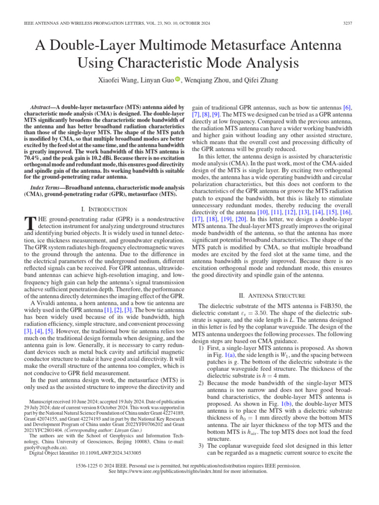 A Double-Layer Multimode Metasurface Antenna Using Characteristic Mode Analysis | PDF | Antenna ...