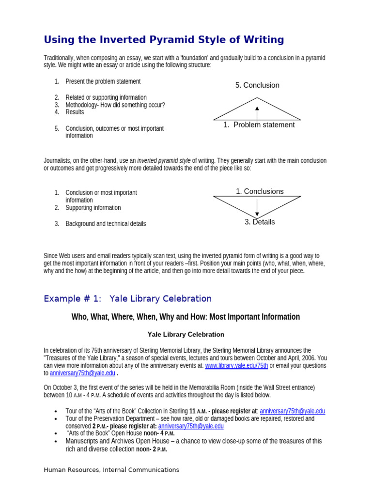 Samples of Inverted Pyramid Style | PDF | Human Communication