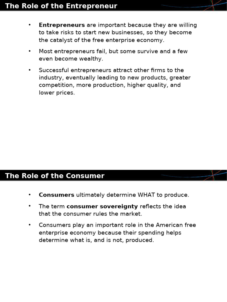 Roles in Free Enterprise Economy | PDF