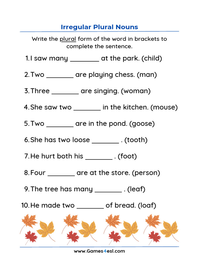 Irregular Plural Noun Worksheet 3 | PDF