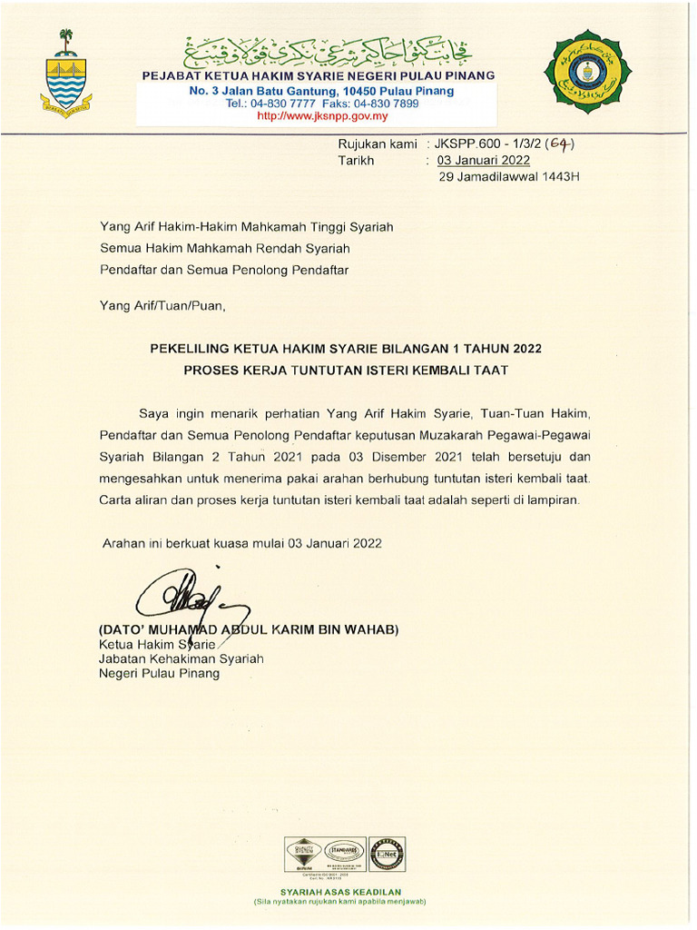 PKHS BIL 1 2022 - Tuntutan Isteri Kembali Taat | PDF