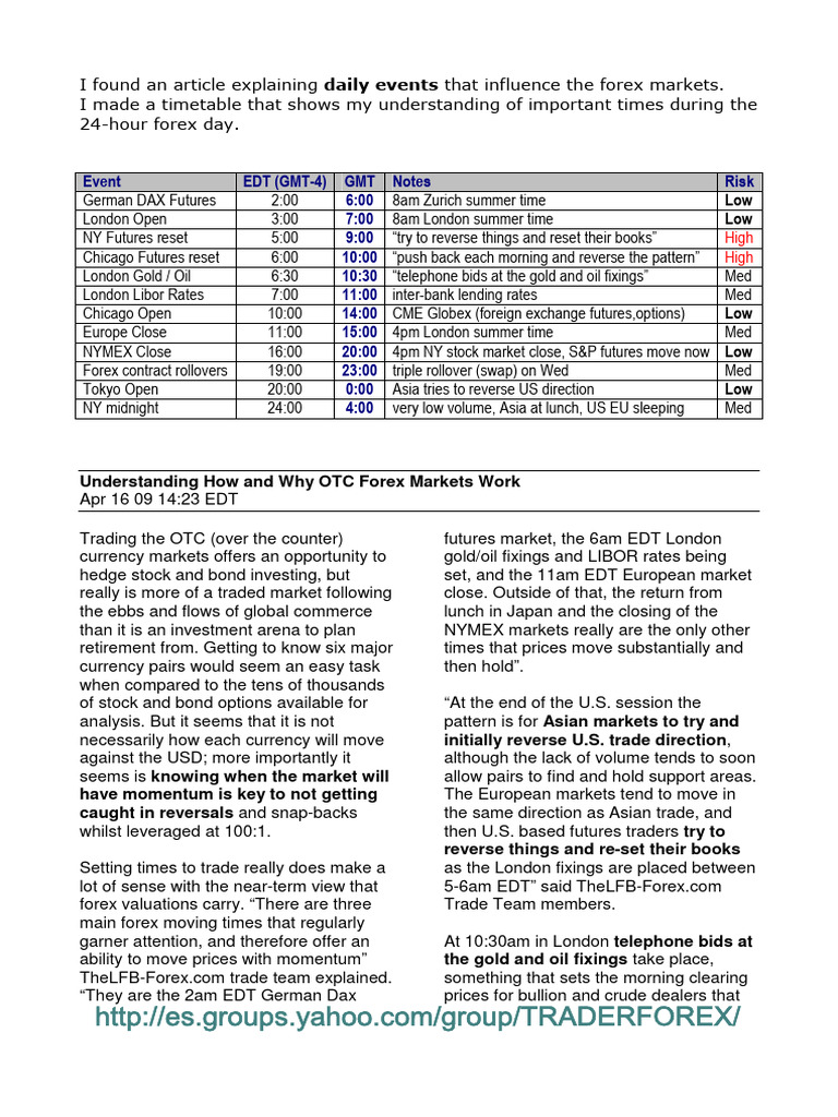 Forex Market Events Timetable Guide | PDF | Futures Contract | Foreign ...