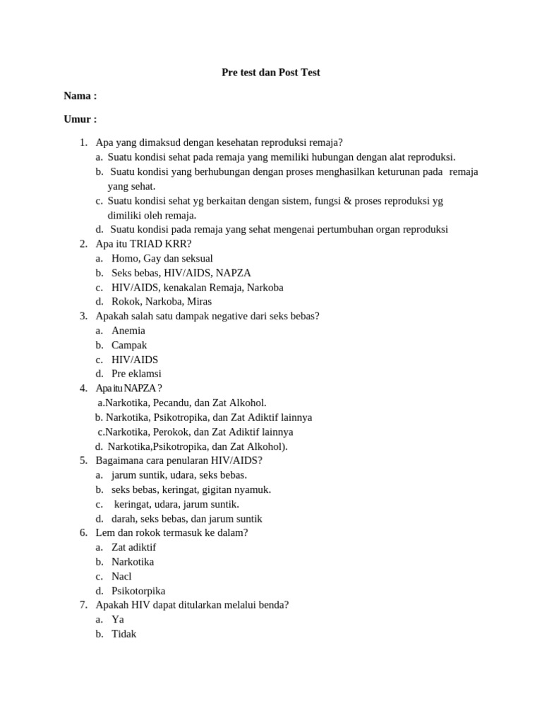 Soal Pre Test Dan Post Test | PDF
