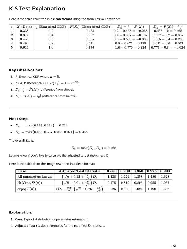 K-S Test Explanation | PDF | Statistical Theory | Statistical Analysis
