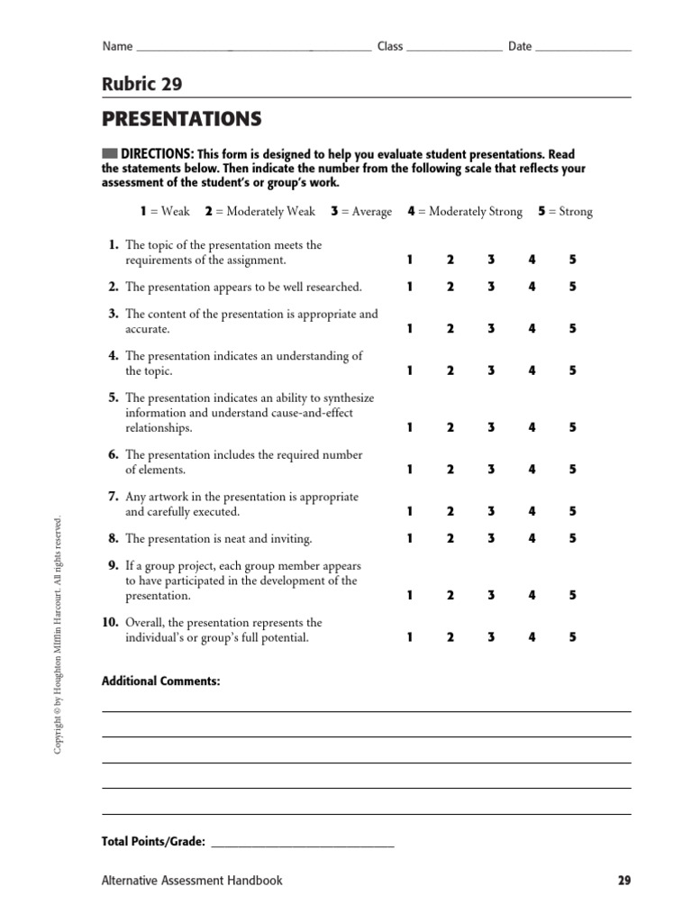 Rubic 29 - Presentations | PDF | Rubric (Academic) | Evaluation