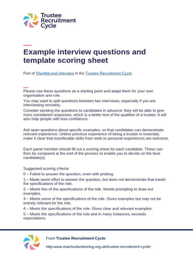 Interview Questions&Scoring Template TRC FINAL | PDF | Cognition | Social Psychology