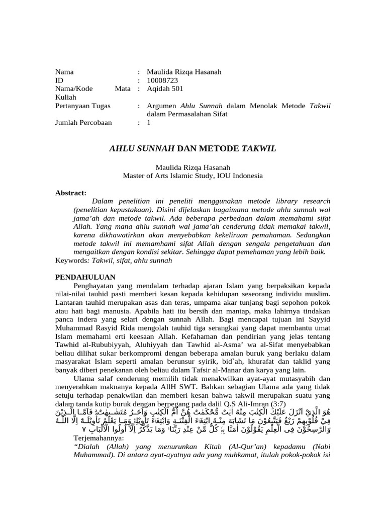 Ahlu Sunnah vs Takwil: Pemahaman Sifat Allah | PDF