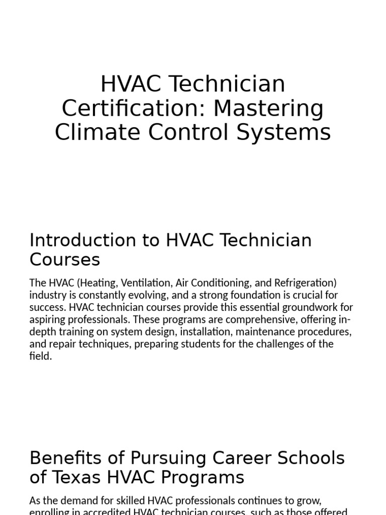 HVAC Technician Certification Mastering Climate Control Systems | PDF