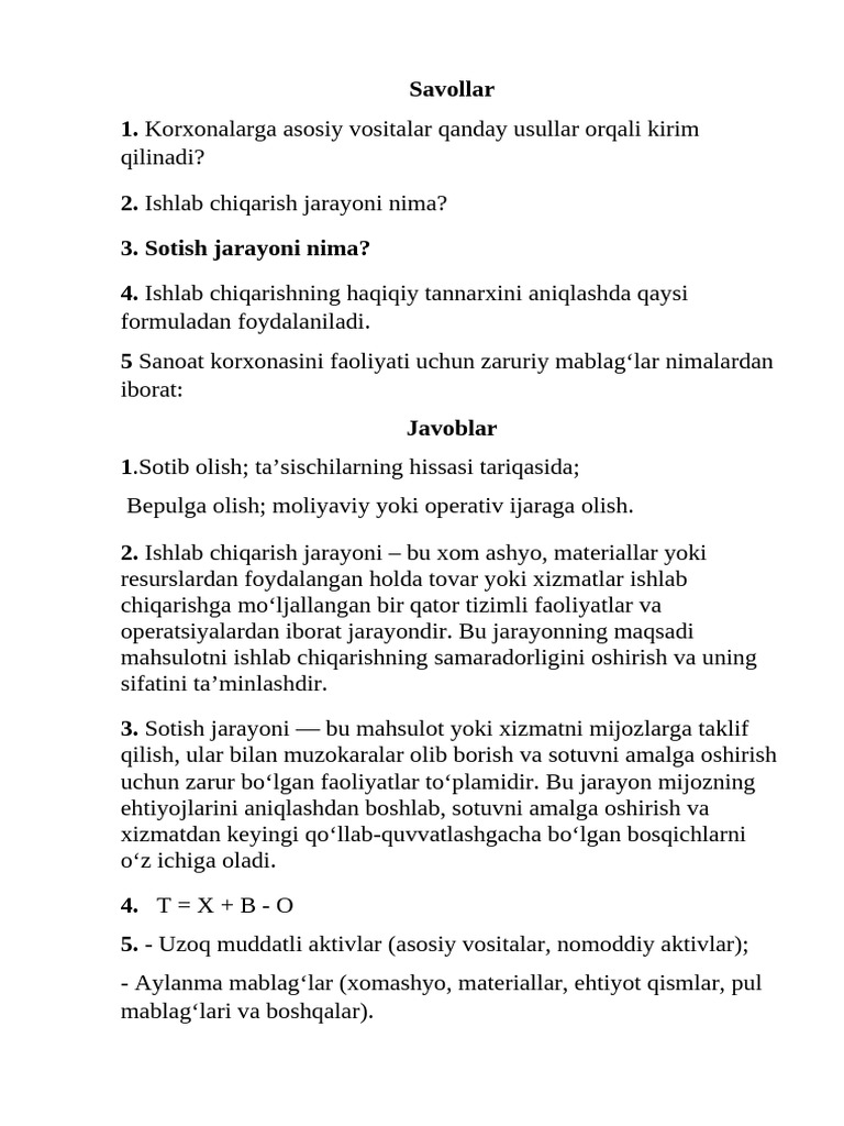 savollar - копия | PDF