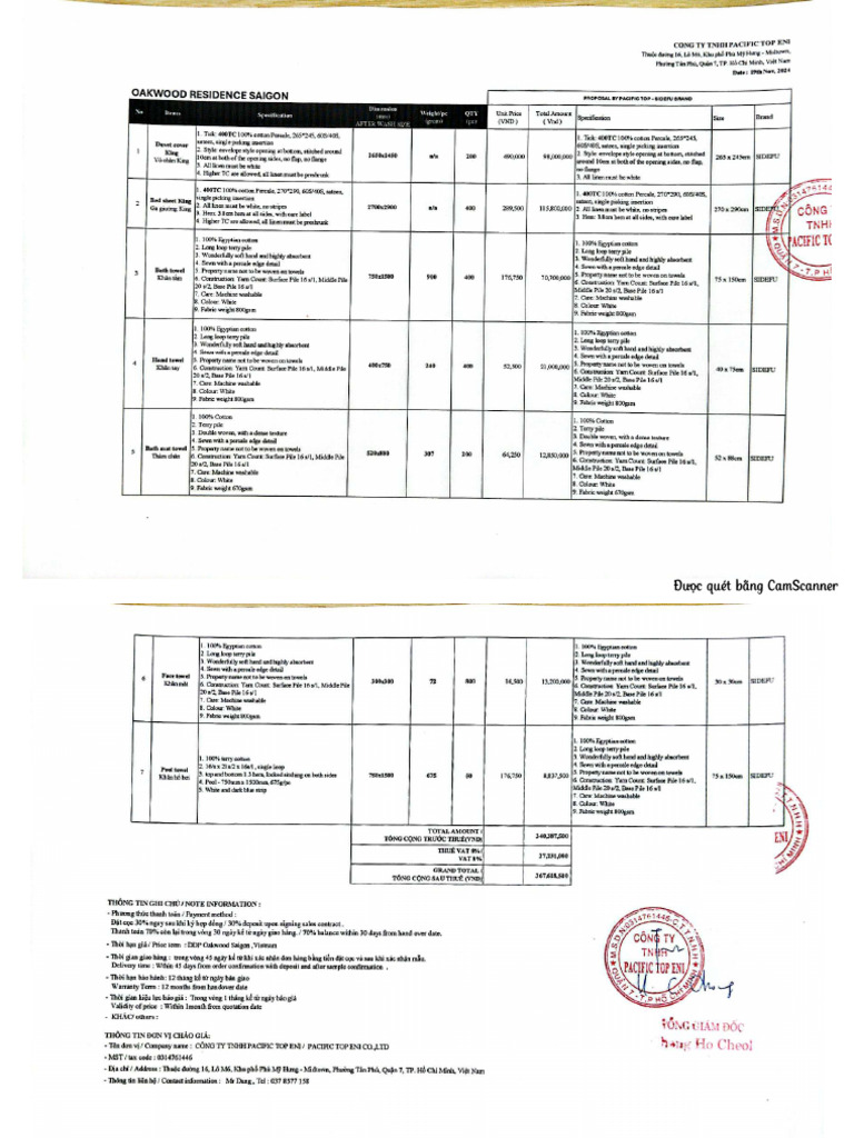 QUOTATION - Oakwood Saigon - PACIFIC TOP 20241119 | PDF