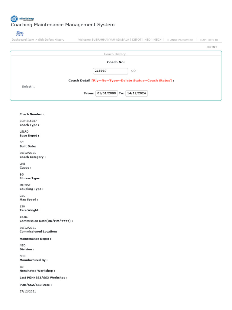 CMM - Coach Defect History | PDF | Rolling Stock | Rail Transport