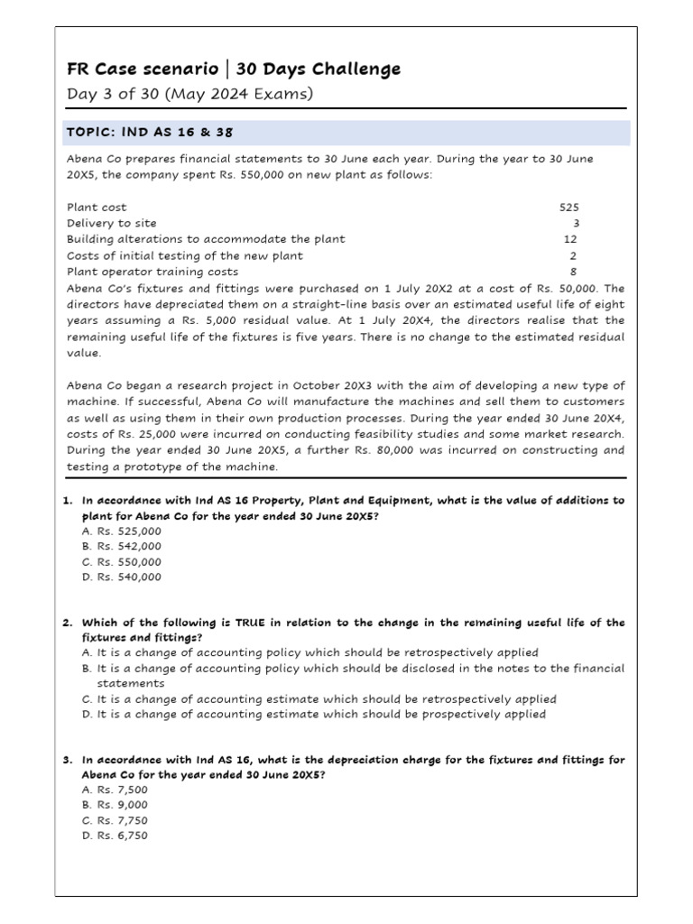 FR Case based MCQs - Day 3 of 30 | PDF | Expense | Depreciation
