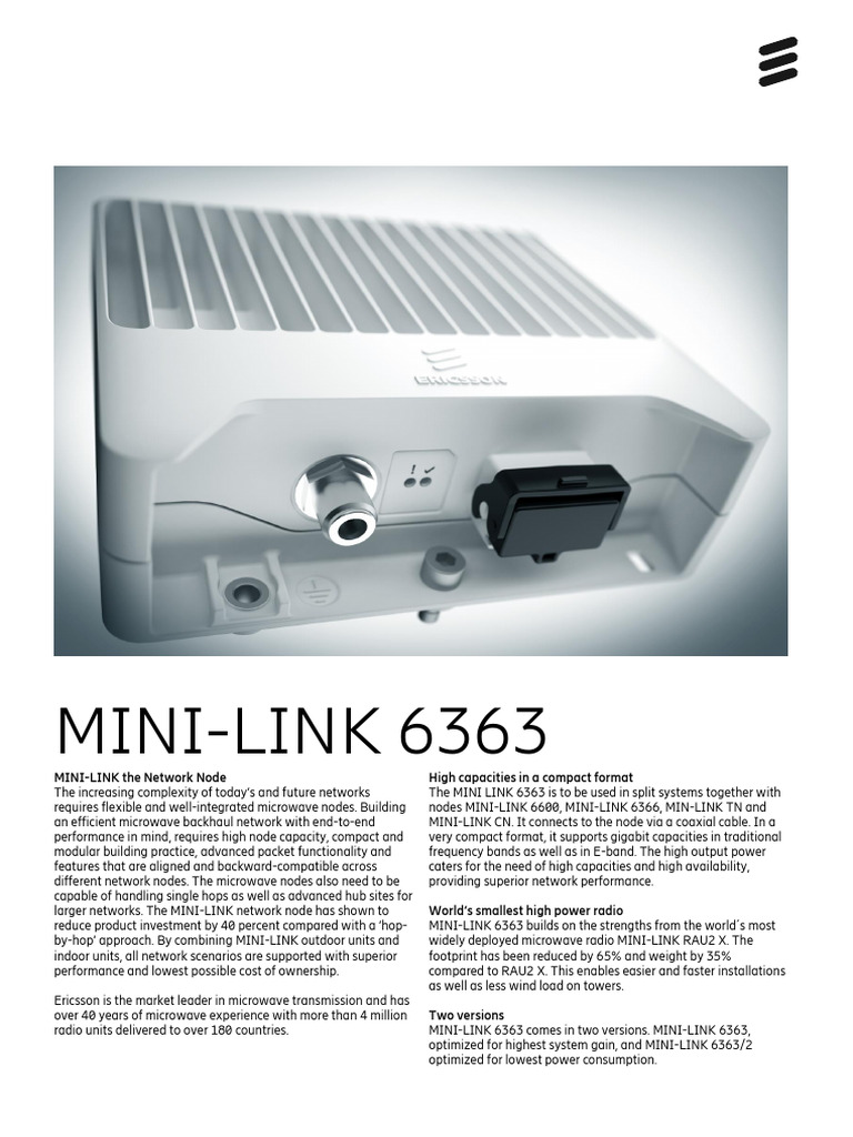 Ericsson MINI-LINK 6363 Datasheet | PDF | Radio | Antenna (Radio)