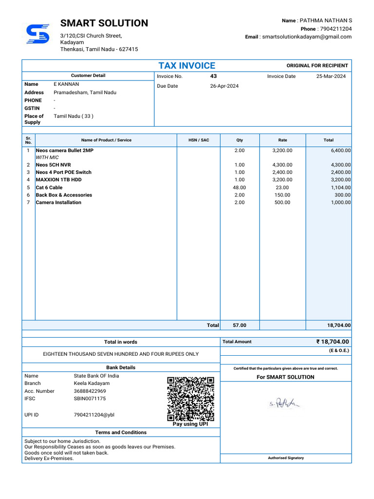 Invoice - 43 E KANNAN 01 47 15 | PDF