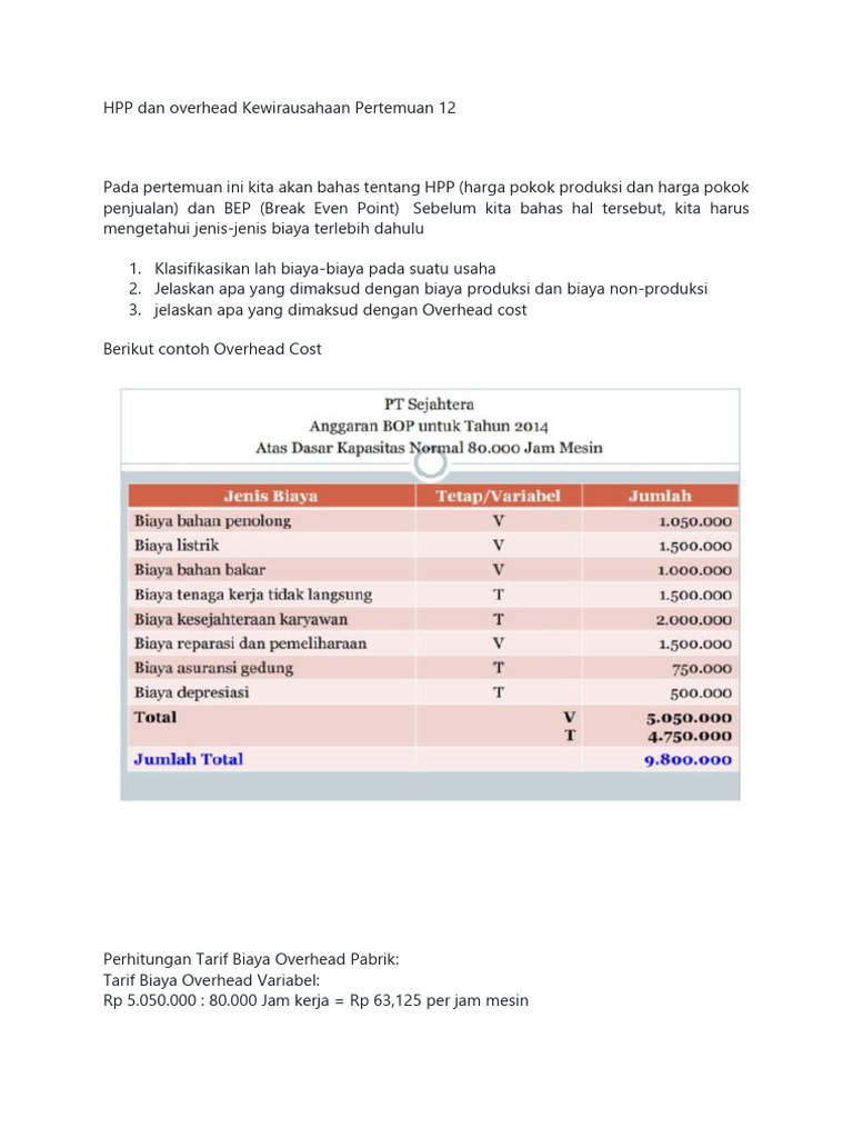 HPP & overhead cost pert 12 | PDF