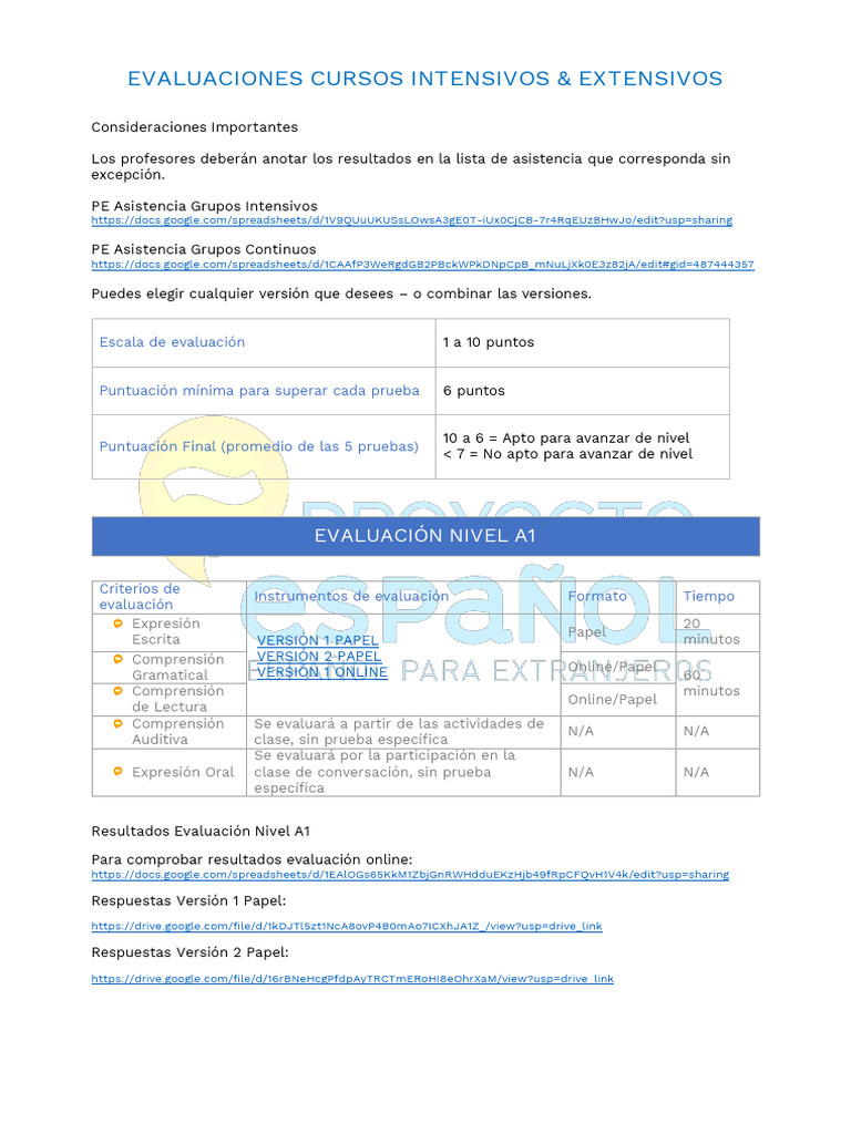 Evaluaciones Cursos de Idiomas | PDF
