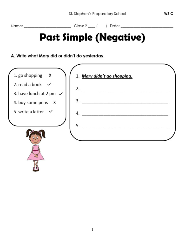 English Past Simple (Negative) Worksheet C6 | PDF