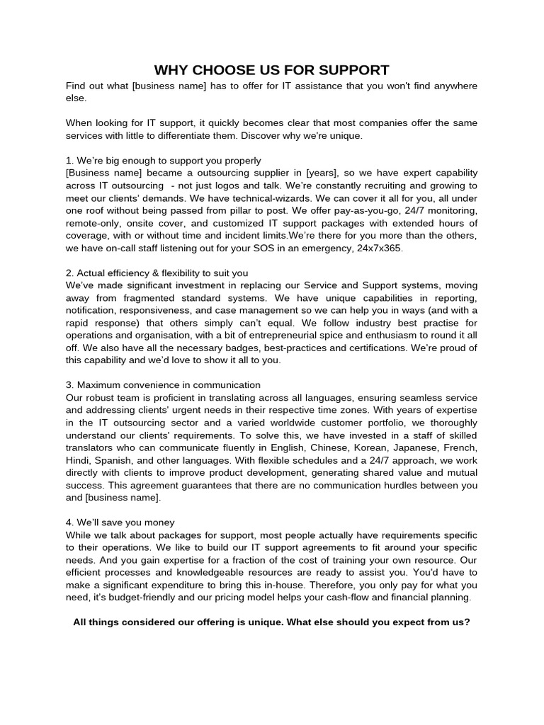 Why Choose Us For Support | PDF | Outsourcing | Economies