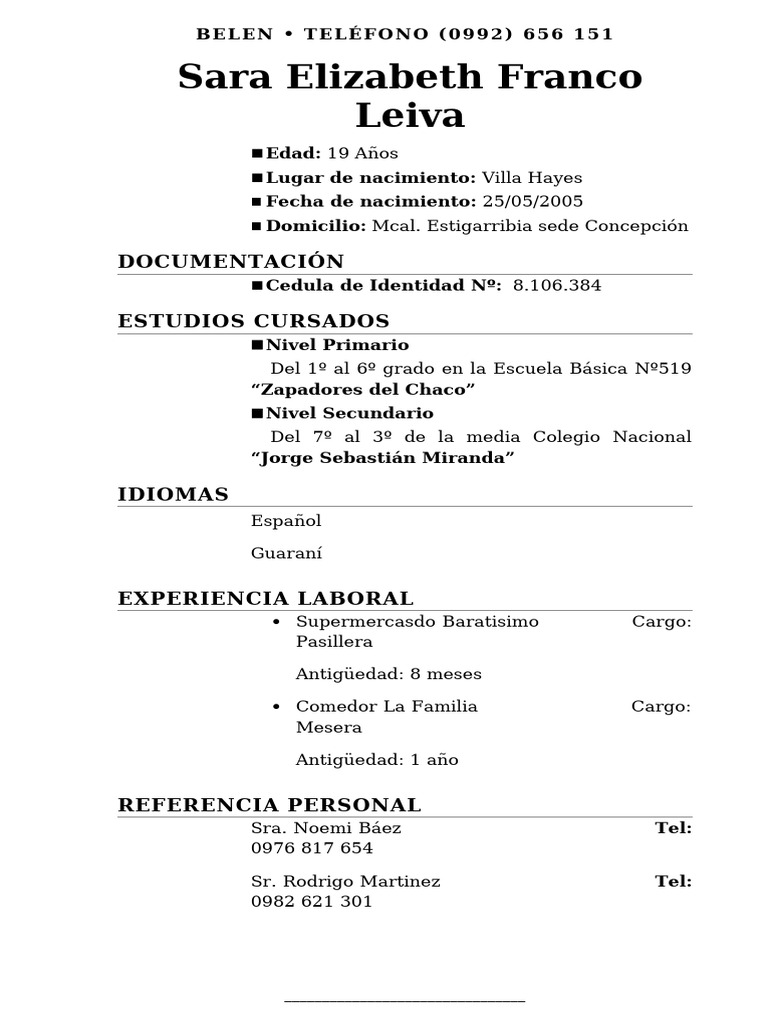 Datos de Sara Elizabeth Franco Leiva | PDF
