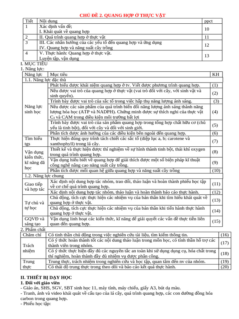 KHDH - Quang hợp ở thực vật | PDF