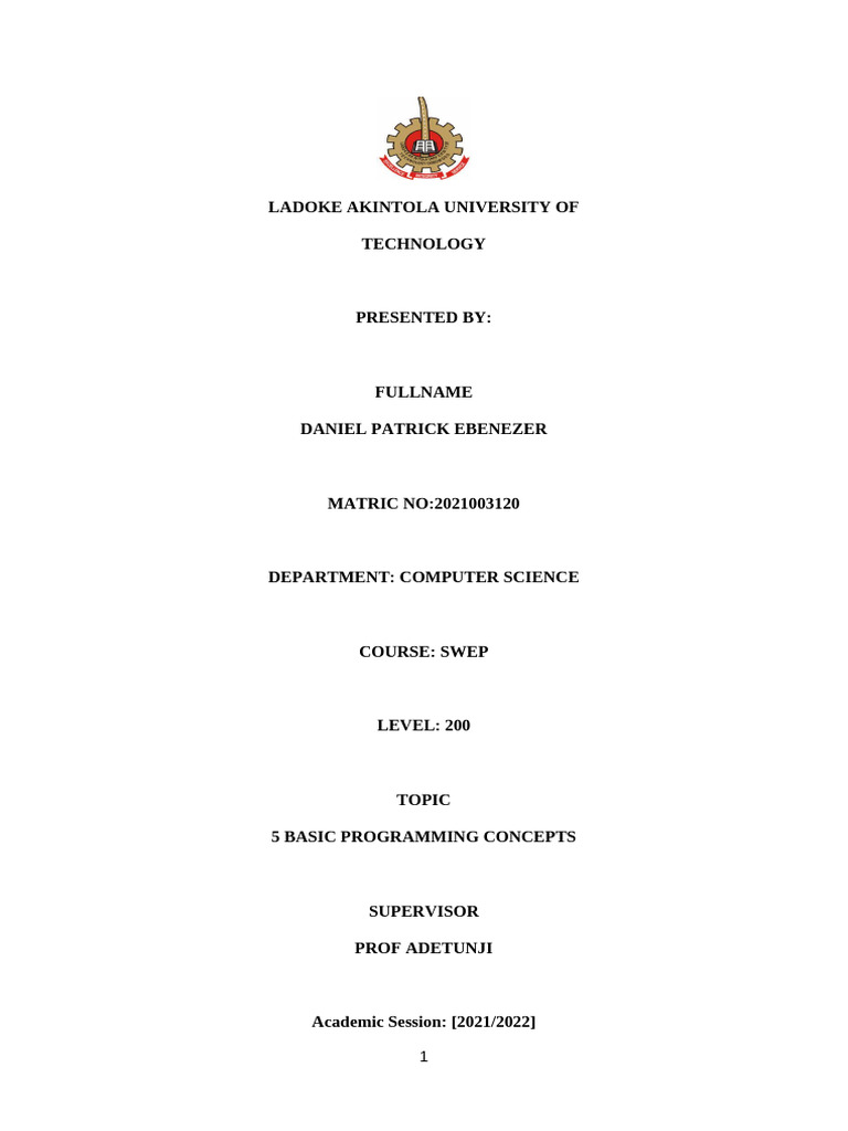 SWEP PROJECT | PDF | Control Flow | Variable (Computer Science)