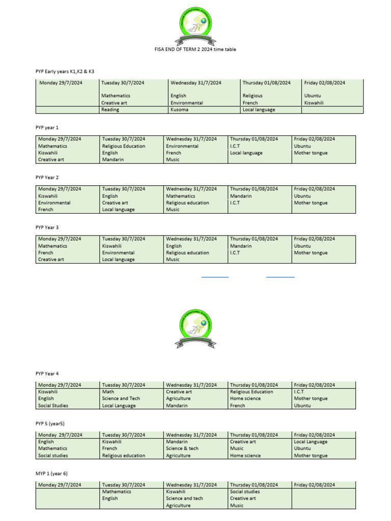 FISA End Term 2 Exam Timetabe.f | PDF