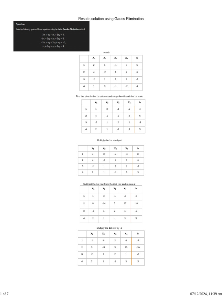 Gauss Elimination Solution | PDF | Linear Algebra | Algebra