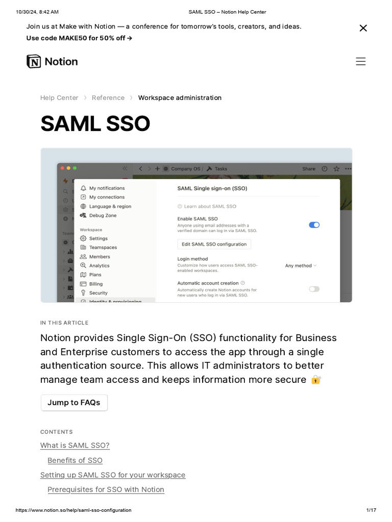 Notion SAML SSO Setup Guide | PDF | Login | Computing