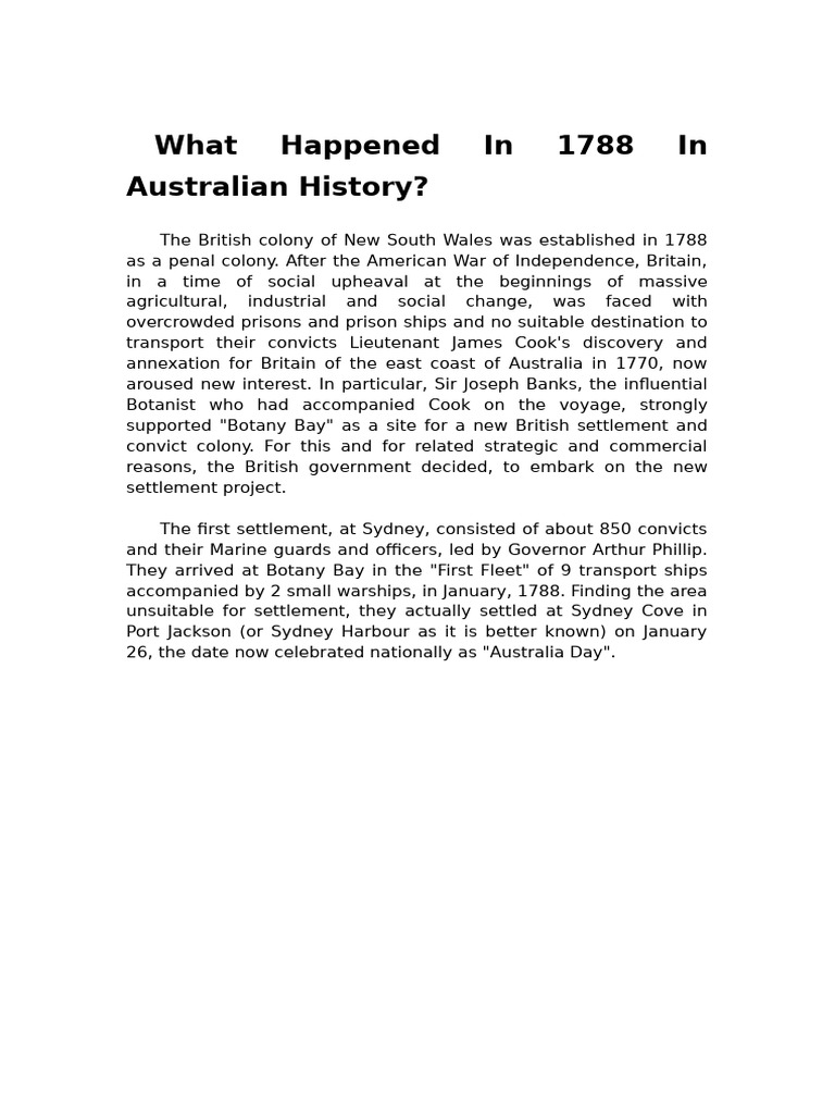 What Happened in 1788 in Australian History | PDF