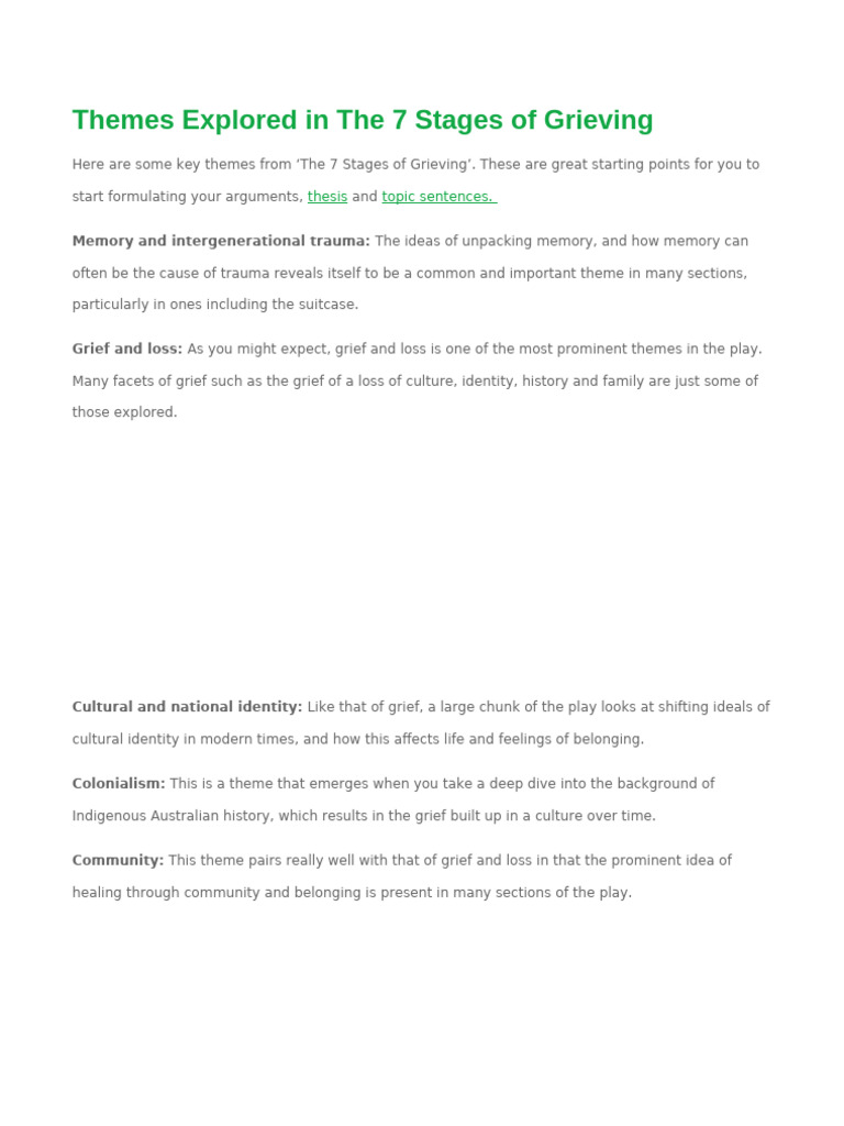 Themes Explored in The 7 Stages of Grieving | PDF
