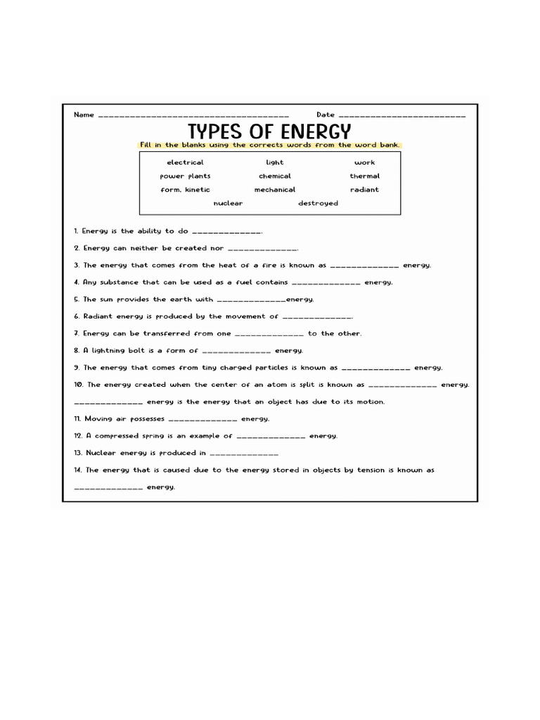 Different Forms of Energy Worksheets 16799.Png | PDF